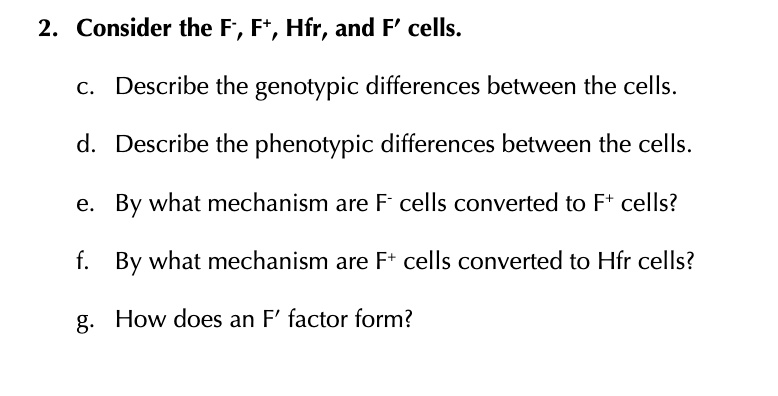 2 consider the f ft hfr and f cells describe the genotypic differences ...