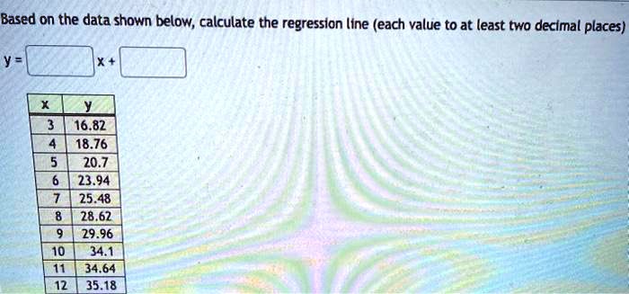 based on the data shown below calculate the regression line each value to at least two decimal ...