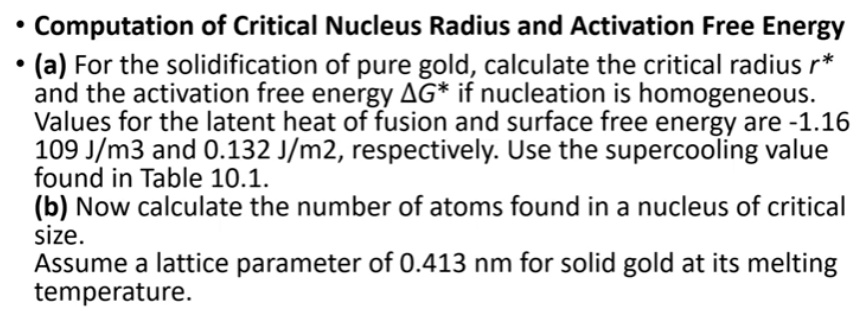 computation of critical nucleus radius and activation free energy a for ...