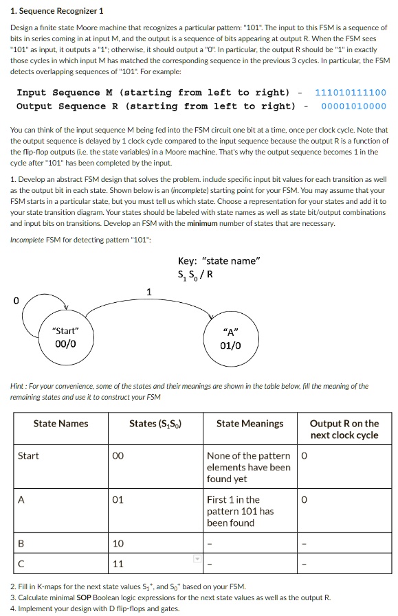 Solved Sequence Recognizer 1 Design A Finite State Moore Machine That Recognizes A Particular 
