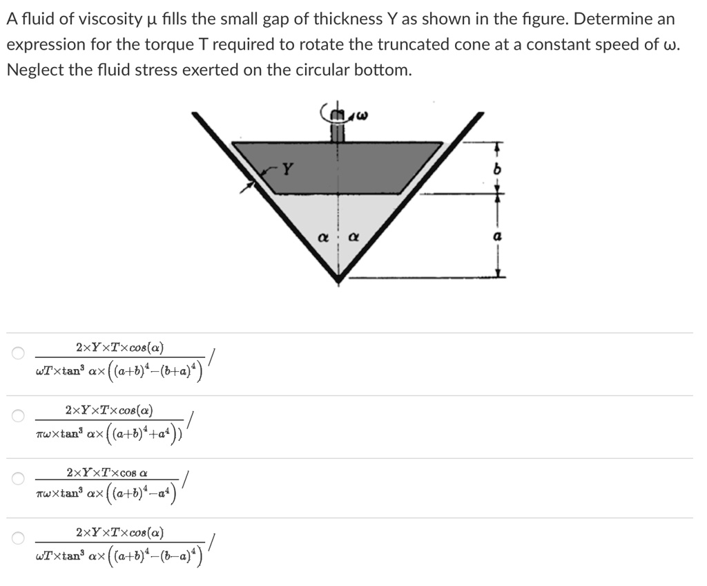 A fluid of viscosity μ fills the small gap of thickness Y as shown in ...