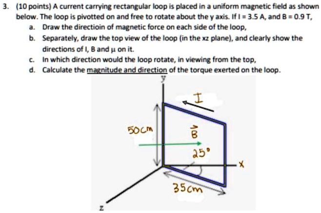SOLVED: A current carrying rectangular loop is placed in a uniform magnetic field as shown below ...
