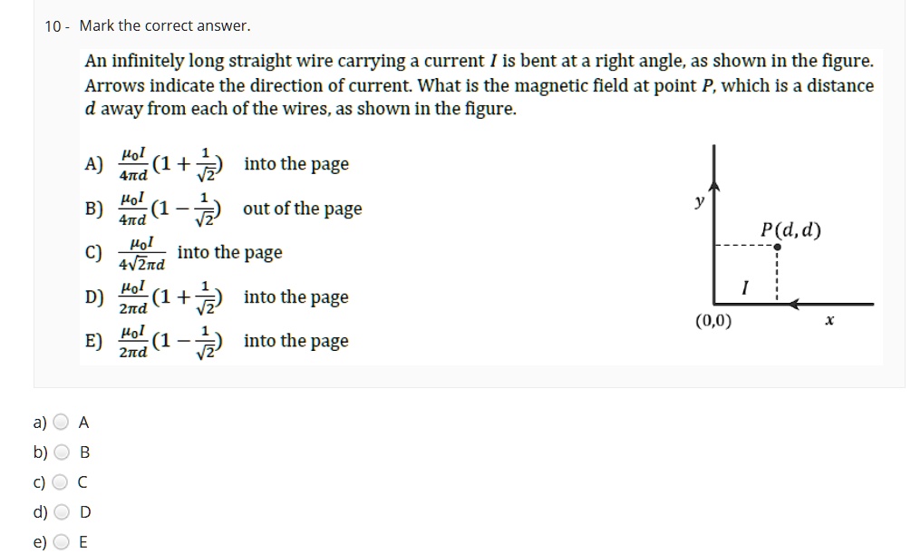 SOLVED: Texts: 10-Mark the correct answer An infinitely long straight ...