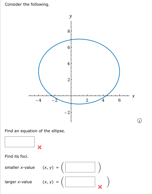 SOLVED: Consider the following. Find an equation of the ellipse. Find ...