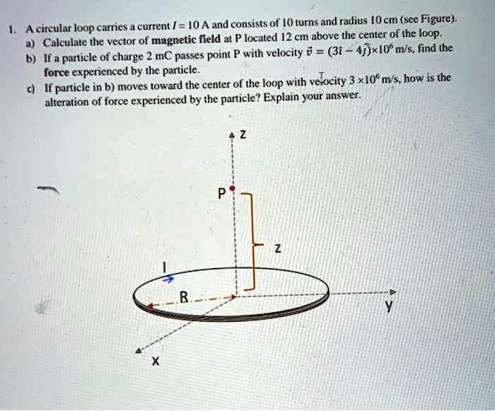 SOLVED: A circular loop carries a current I = 10 A and consists of 10 turns and a radius of 10 ...