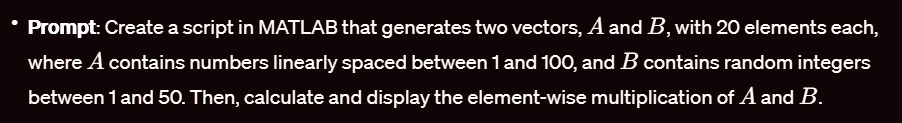Solved Prompt Create A Script In Matlab That Generates Two Vectors A And B With 20 Elements