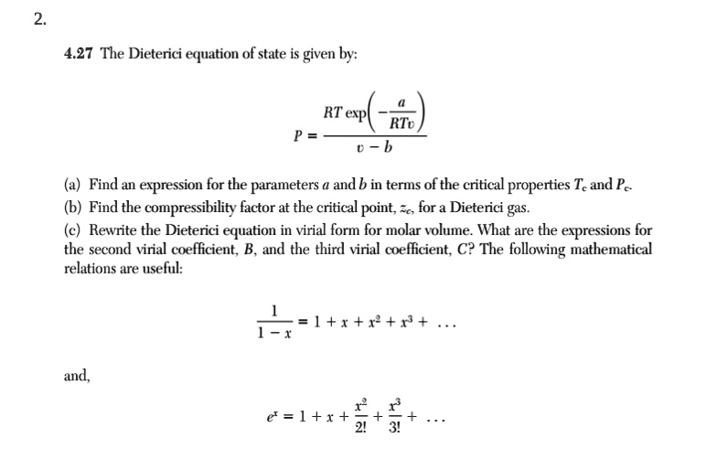 2 427 the dieterici equation of state is given by rt exp rto q a a find ...