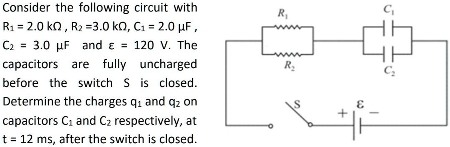 SOLVED:Consider the following circuit with R1 = 2.0 kQ2 Rz =3.0 kQ, C1 = 2.0 HF Cz 3.0 MF and ...