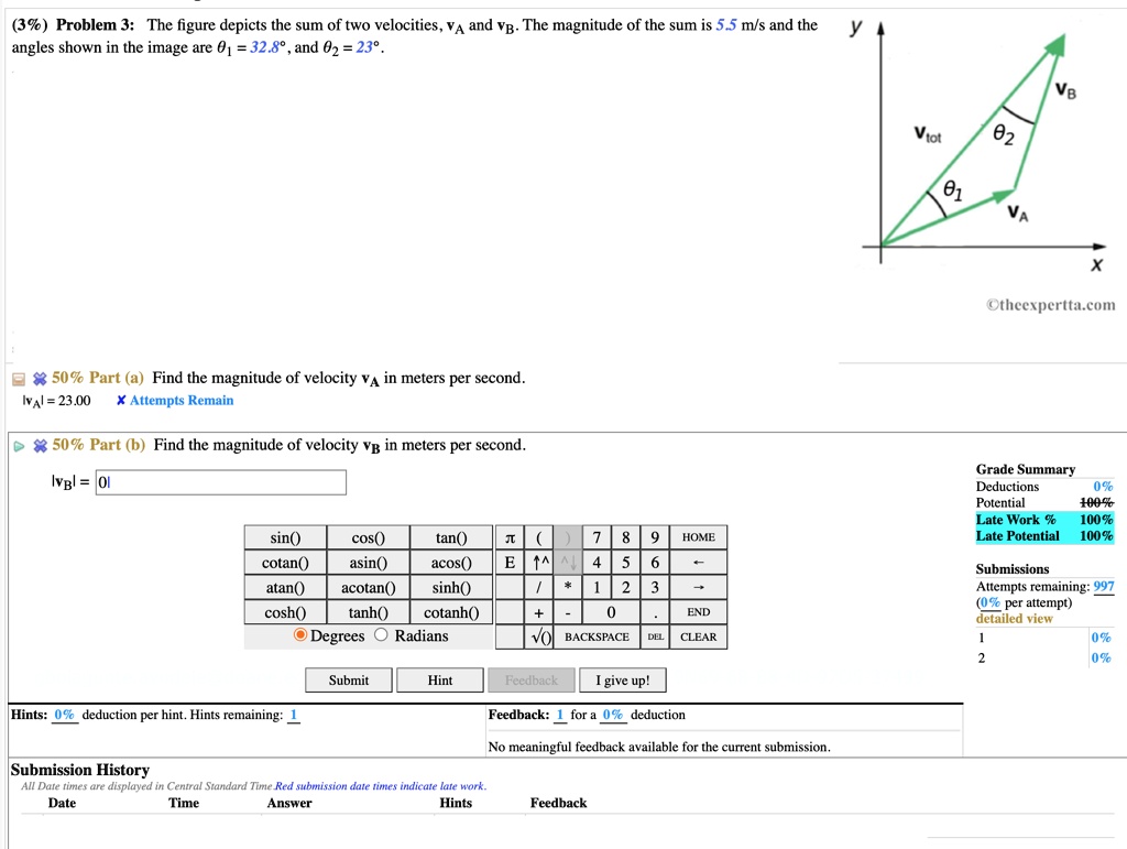 SOLVED: Texts: The figure depicts the sum of two velocities, vA and vB ...