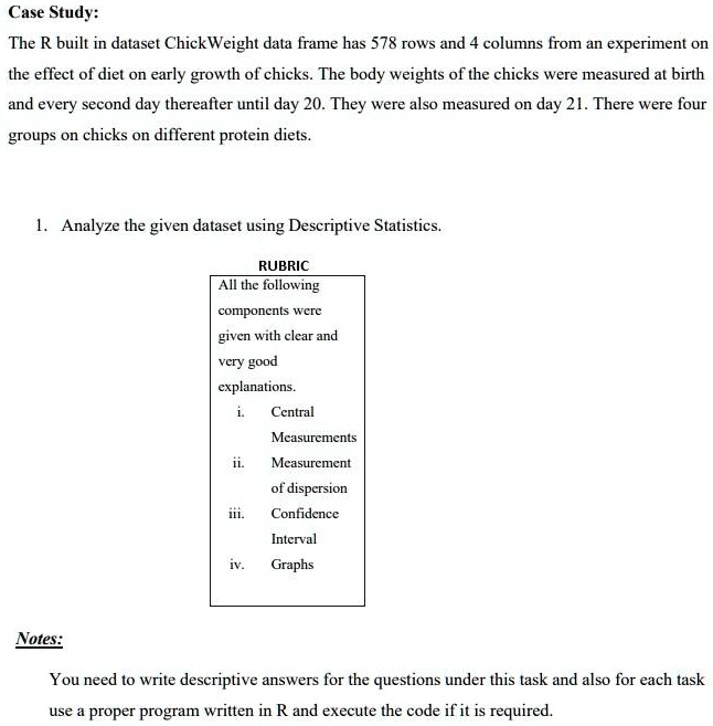 Case Study: The R built in dataset ChickWeight data frame has 578 rows and 4 columns from an ...