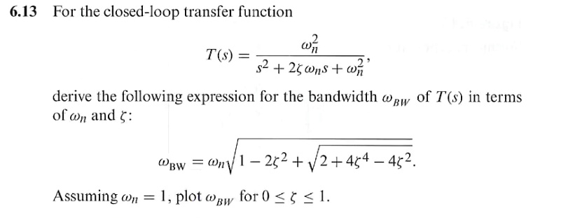 texts 613 for the closed loop transfer function ts s2 25wns wn derive the following expression ...