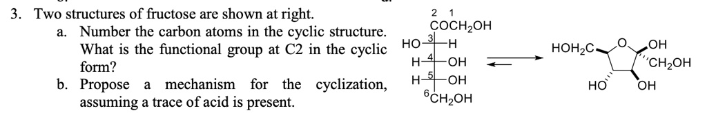 two structures of fructose are shown at right number the carbon atoms ...