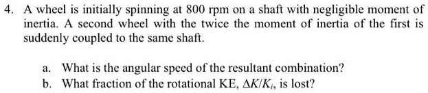 SOLVED: A wheel is initially spinning at 800 rpm on a shaft with ...
