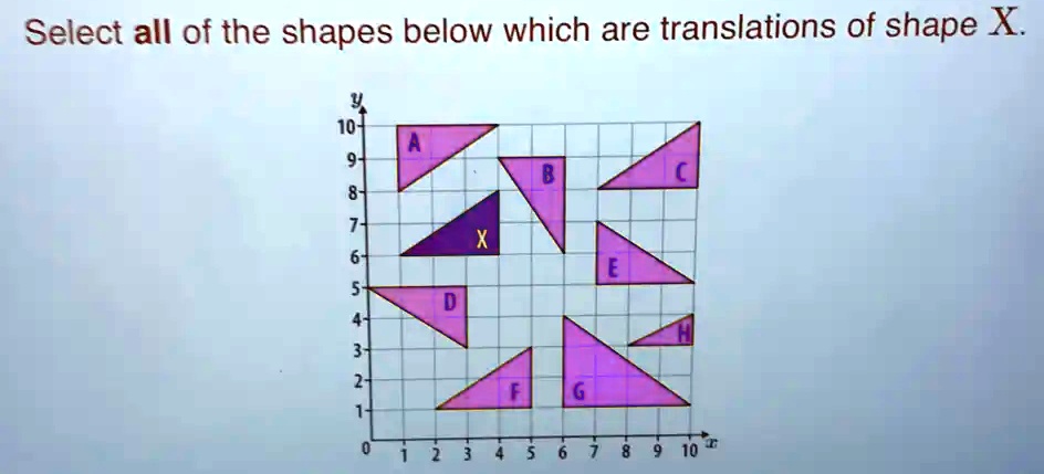 SOLVED: Select all of the shapes below which are translations of shape X 10