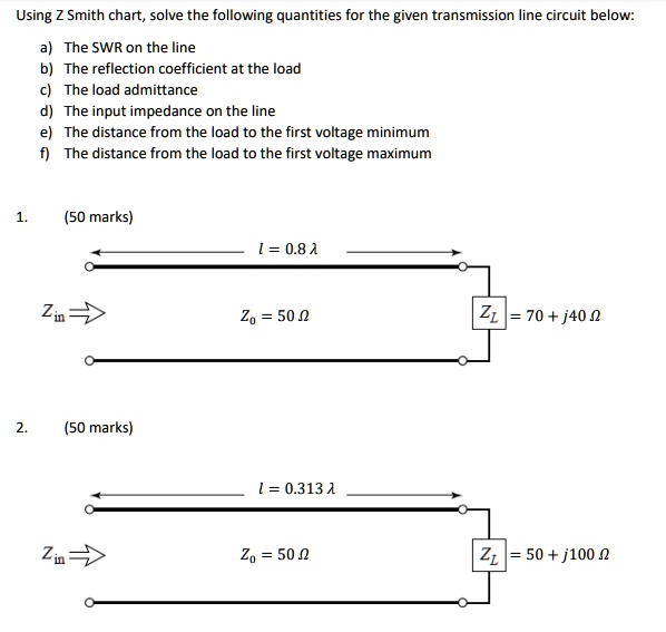 Using Z Smith chart, solve the following quantities for the given transmission line circuit ...