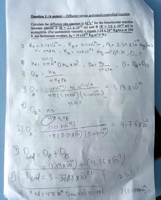 question 14 points diffusion versus activated controlled reaction calculate the diffusion rate ...