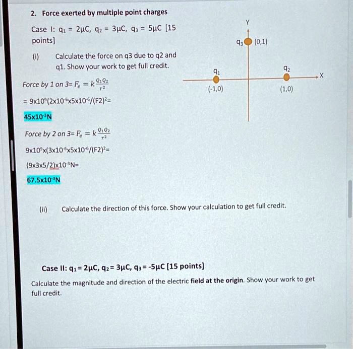 SOLVED: Force exerted by multiple point charges Case Zuc, 92 = 3uc, Q3 ...