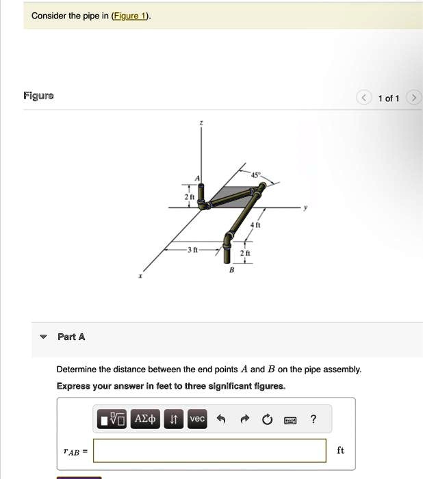 SOLVED: Consider the pipe in (Figure 1). Figure Part A X TAB = 2 ft 15. ΑΣΦ 41 -3 ft- B vec ...