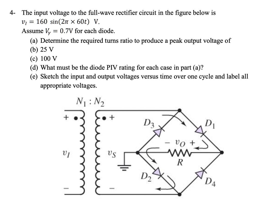 4- The input voltage to the full-wave rectifier circuit in the figure ...