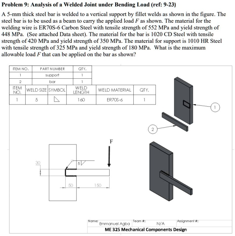 Problem 9: Analysis of a Welded Joint under Bending Load (ref: 9-23) A ...