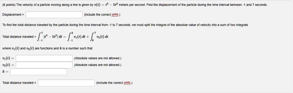 SOLVED:points The velocity of particle moving along Iine given by v(t) 5t" meters per second ...