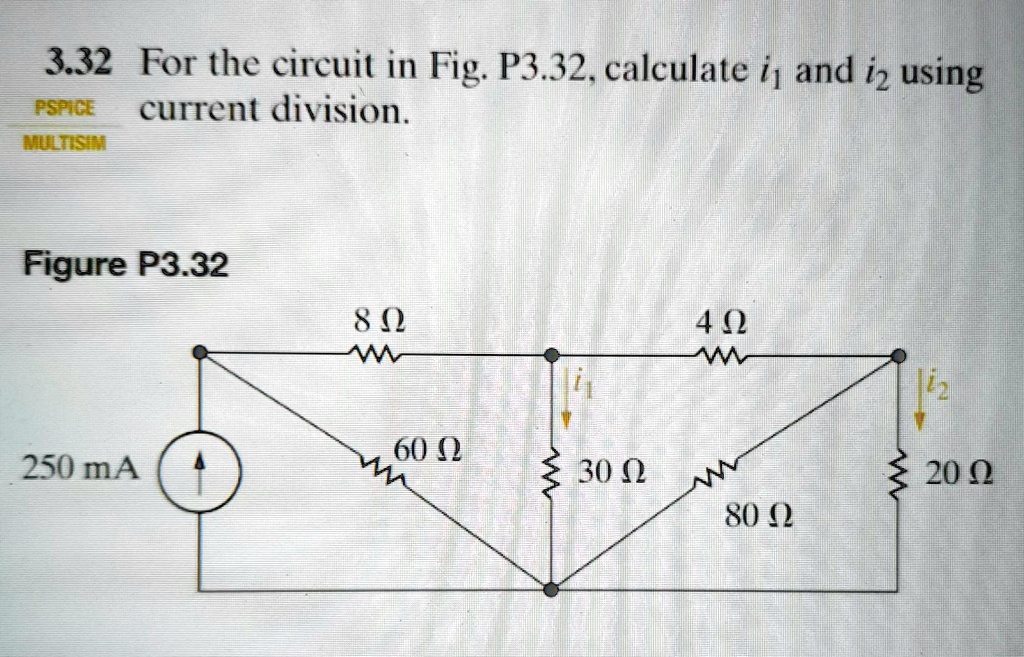 SOLVED: 3.32 For the circuit in Fig.P3.32, calculate i and i using PSPICE current division ...