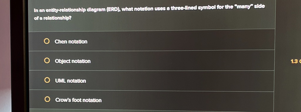 In an entity-relationship diagram (ERD), what notation uses a three ...