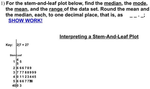 SOLVED:1) For the stem-and-leaf plot below; find the median; the mode ...