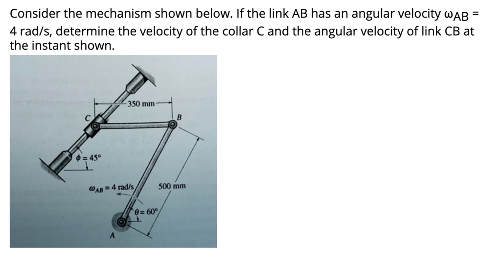Consider the mechanism shown below. If the link AB has an angular velocity ωAB = 4 rad/s ...