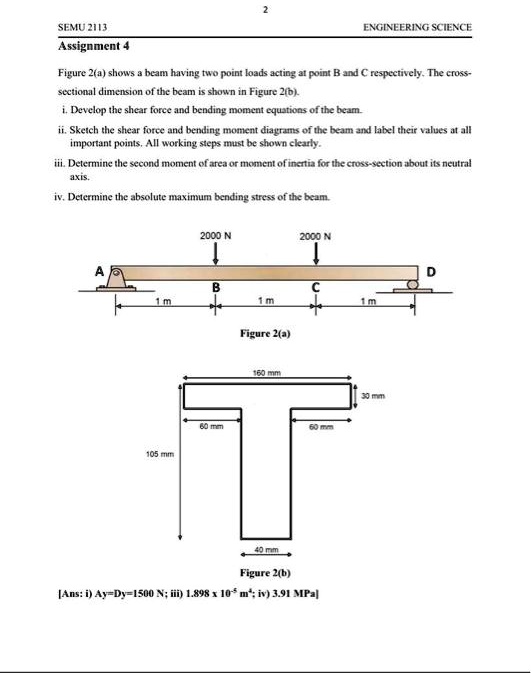 SOLVED: Texts: SEMU2113 ENGINEERING SCIENCE Assignment 4 Figure 2(a) shows a beam having two ...