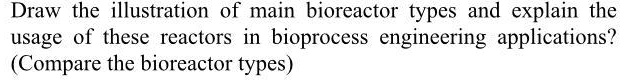 Draw the illustration of main bioreactor types and explain the usage of ...