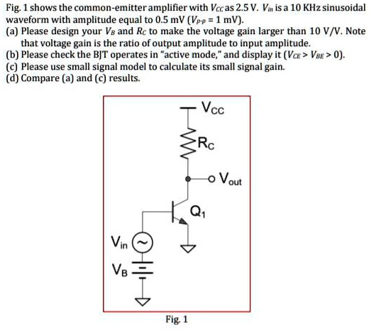 SOLVED: Fig. 1 shows the common-emitter amplifier with Vcc as 2.5 V. V ...