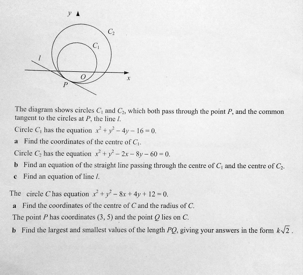 SOLVED: The diagram shows circles C and Cz, which both pass through the point P, and the common ...