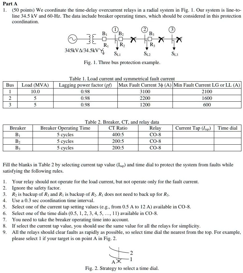SOLVED: Part A (50 points) We coordinate the time-delay overcurrent relays in a radial system as ...