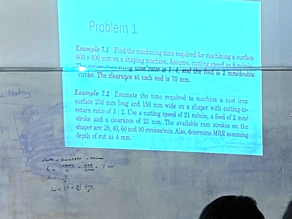 [GET ANSWER] Problem 1 Example 7.1 Find the machining time required for machining a surface 600 ...