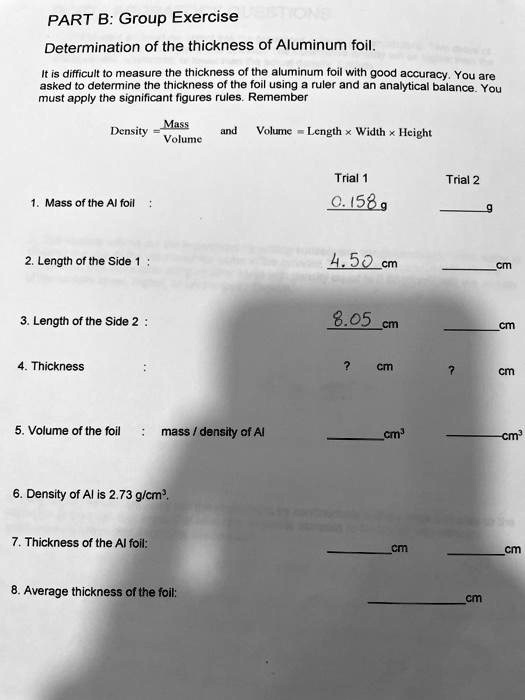 part b group exercise determination of the thickness of aluminum foil ...