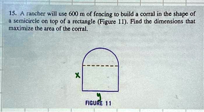 SOLVED: 15. A rancher will use 600 m of fencing to build a corral in ...