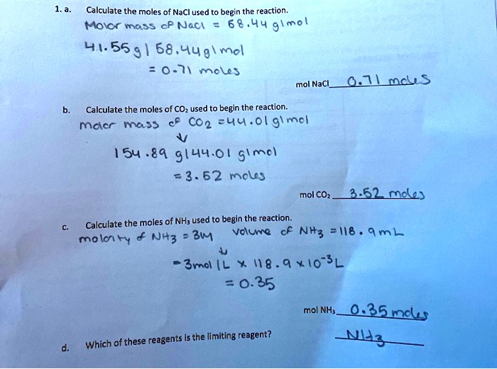 1 a Calculate The Moles Of NaCl Used To Begin The Rea SolvedLib