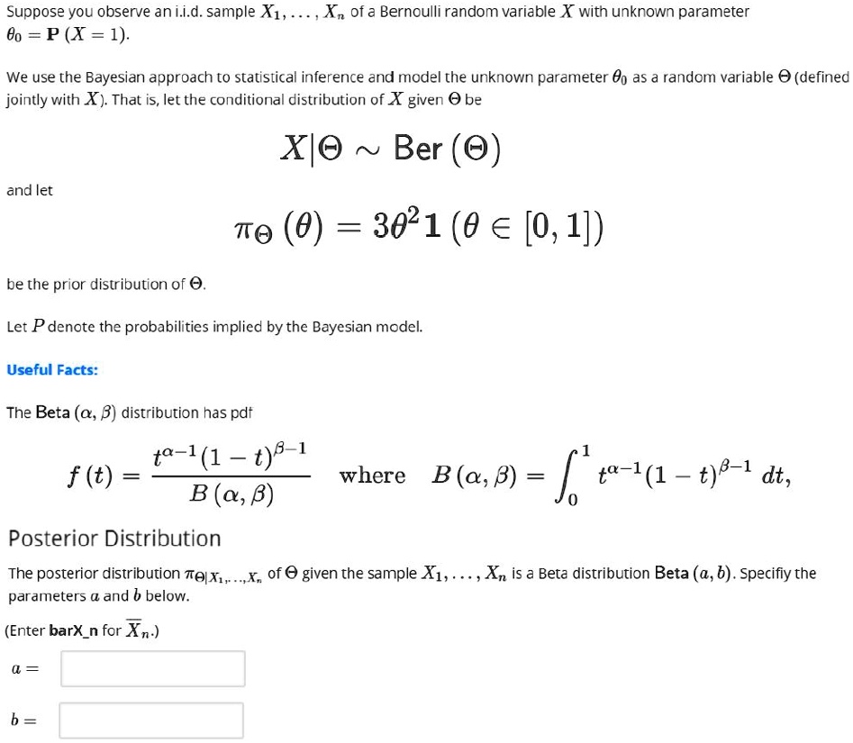 SOLVED: Suppose you observe ani.i.d. sample Xi, 0o = P(X =1). Xn of a Bernoulli random variable ...