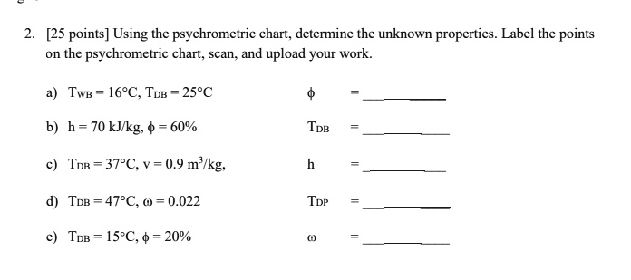 2 25 points using the psychrometric chart determine the unknown properties label the points on ...