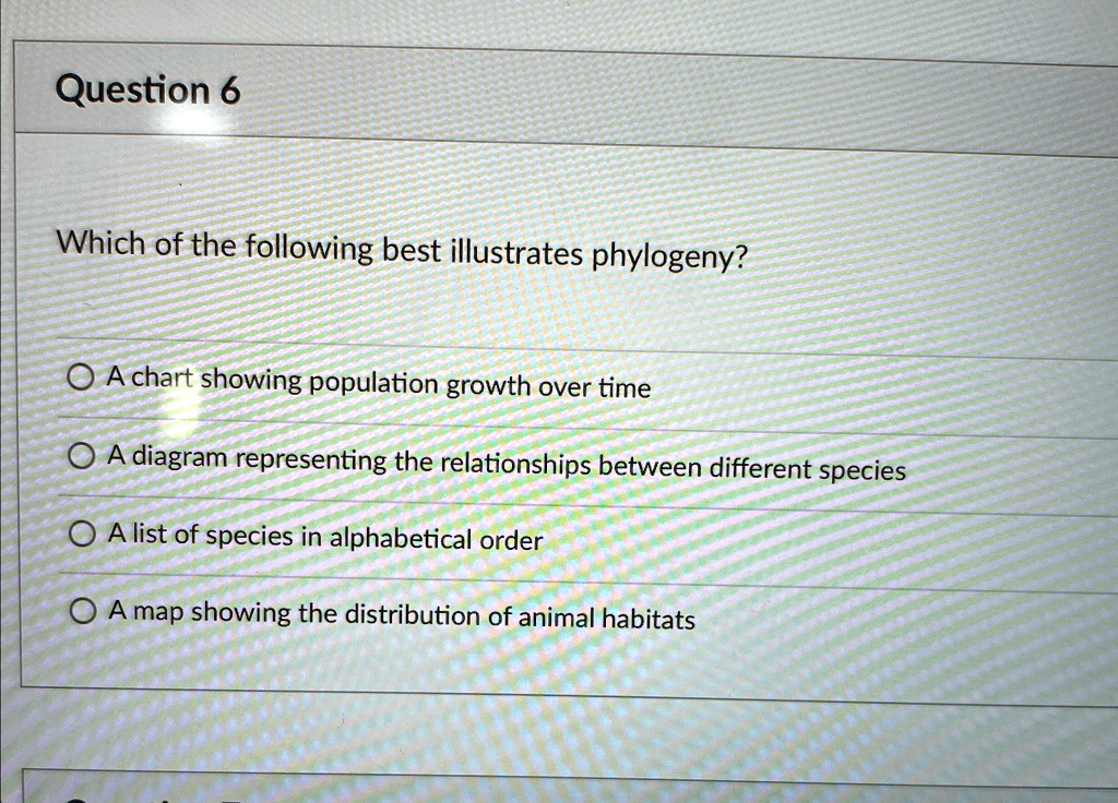 question 6 which of the following best illustrates phylogeny a chart ...