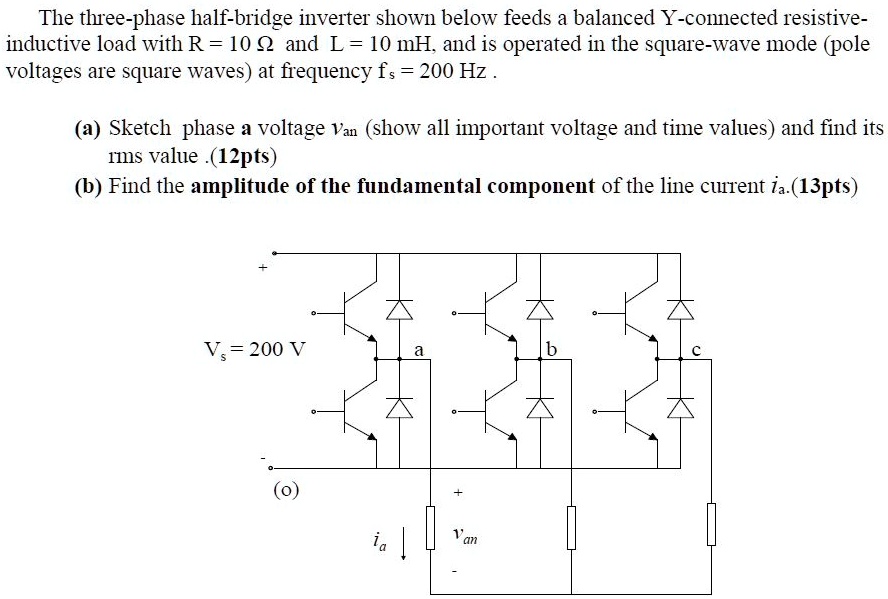 The three-phase half-bridge inverter shown below feeds a balanced Y ...