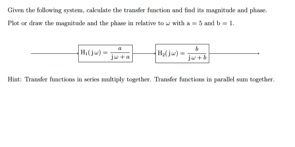 SOLVED: Given the following system, calculate the transfer function and ... SOLVED: Given the following system, calculate the transfer function and ...