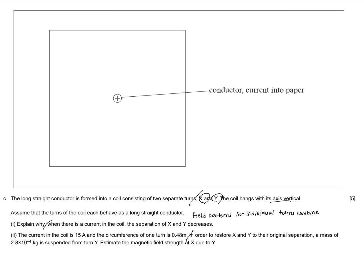conductor, current into paper c. The long straight conductor is formed ...