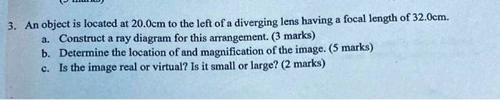 SOLVED: 3.An object is located at 20.0cm to the left of a diverging lens having a focal length ...