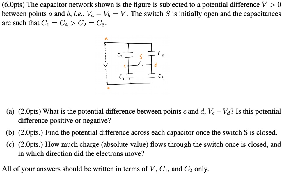 SOLVED: (6.Opts) The capacitor network shown is the figure is subjected to a potential ...