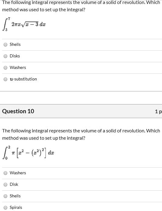 SOLVED: The following integral represents the volume of a solid of ...