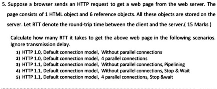 5. Suppose a browser sends an HTTP request to get a web page from the web server. The page ...