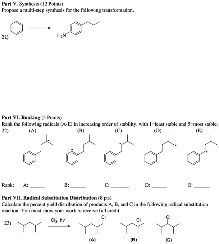 SOLVED: Part V. Synthesis (12 Points) Propose a multi-step synthesis ...