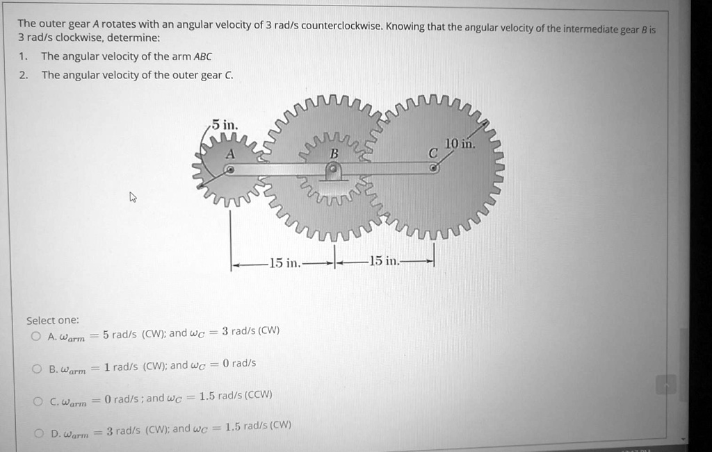 SOLVED: The outer gear A rotates with an angular velocity of 3 rad/s ...